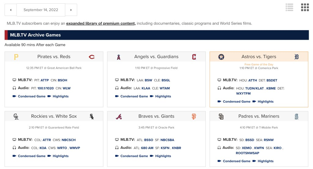 How can I log in to my At Bat account and listen to a game?